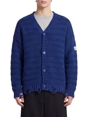 MAISON MARGIELA Relaxed Fit Distressed Wool-blend Cardigan - Blue