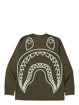 A BATHING APE Big Shark Vintage Long Sleeve Tee Shirt Olive Drab