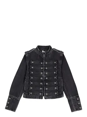 The Kooples Button-embellished Denim Jacket - Black Washed