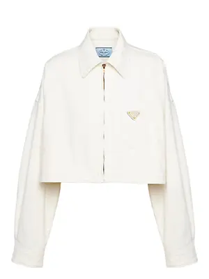Prada Brand-plaque Cropped Denim Jacket - White