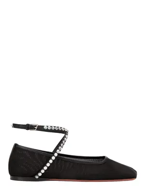 Amina Muaddi Ane Mesh Crystal Flat - Black & White Crystals