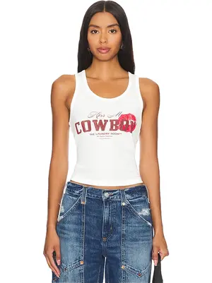 THE LAUNDRY ROOM Kiss Me Cowboy Rib Tank - White