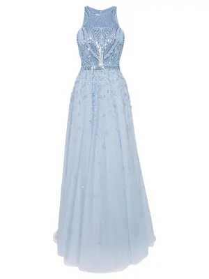SAIID KOBEISY Beaded Halterneck Gown - Blue