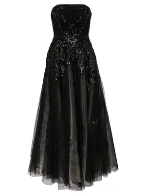 SAIID KOBEISY Beaded Tulle Strapless Gown - Black