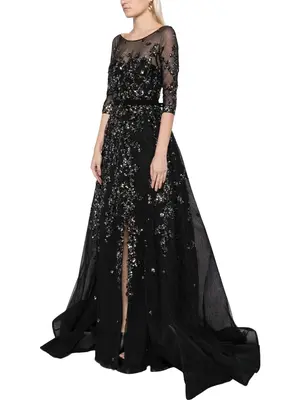 SAIID KOBEISY Sequin-embellished Tulle Gown - Black