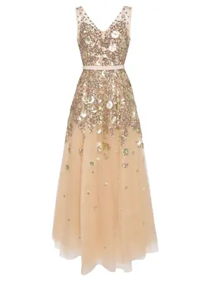 SAIID KOBEISY Beaded Tulle Gown - Neutrals