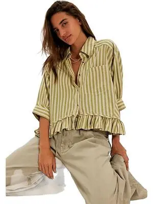 Free People We The Free Bailey Stripe Shirt - Citron Combo