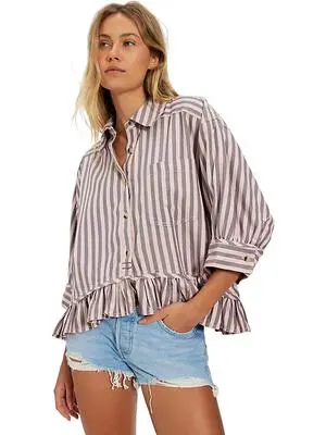Free People We The Free Bailey Stripe Shirt - Pale Pink Combo