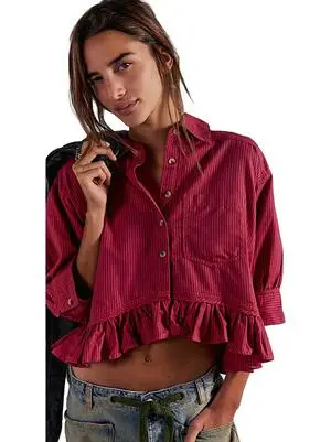 Free People We The Free Bailey Striped Shirt Red Combo