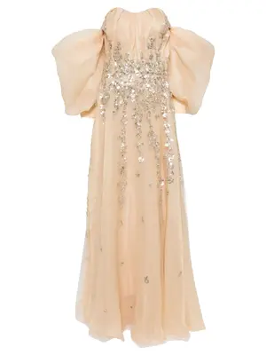 SAIID KOBEISY Off-shoulder Beaded Long Dress - Neutrals