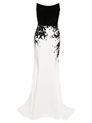SAIID KOBEISY Embroidered Crepe Mermaid Gown - Black