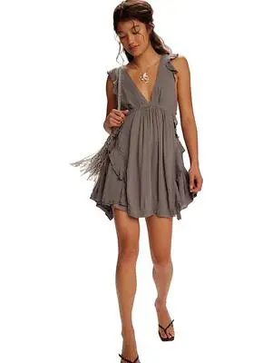 Free People Babydoll Mini Dress Smoked Pearls