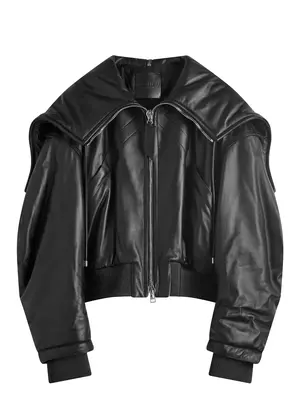 Attico Oversized Leather Bomber Jacket - Black