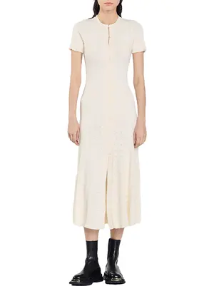 Sandro Milo Button Front Midi Dress Ecru