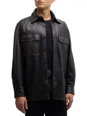 Saint Laurent 2-pocket Leather Overshirt - Nero