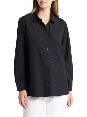 Eileen Fisher Classic Collar Organic Cotton Button-up Shirt - Black