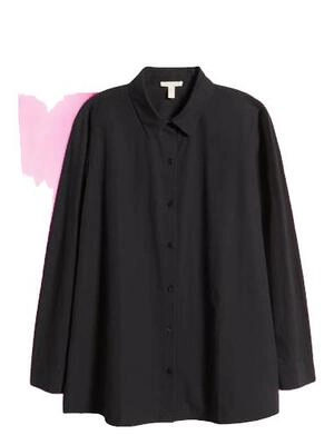 Eileen Fisher Classic Collar Organic Cotton Button-up Shirt - Black