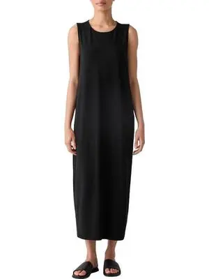 Eileen Fisher Round Neck Sleeveless Midi Dress - Black