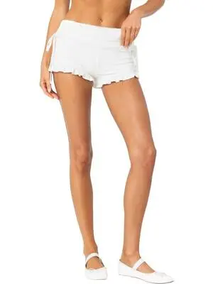 EDIKTED Lace Foldover Ruffle Hem Shorts - Cream
