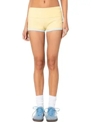 EDIKTED Lucky Foldover Shorts - Yellow