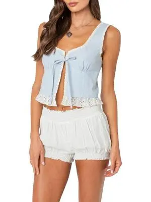 EDIKTED Shiloh Eyelet Trim Flyaway Tank Top - Light-blue