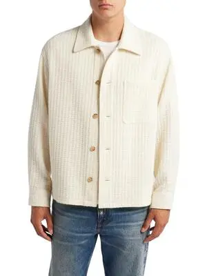 FRAME Textured Wool Blend Shirt Jacket Off White