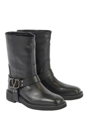 Valentino Garavani Vlogo Signature Leather Biker Boots - Black