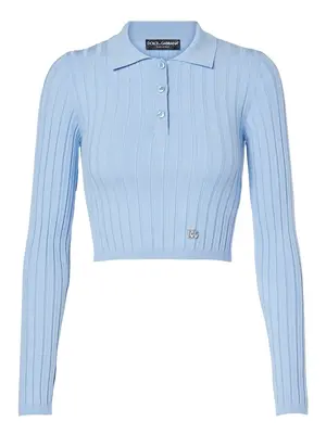 Dolce & Gabbana Ribbed-knit Cropped Polo Sweater - Blue
