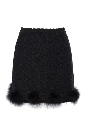 Blumarine Feather-trimmed Knitted Miniskirt - Black