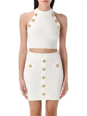 Balmain Knit Halterneck Top - White