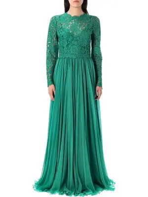 Dolce & Gabbana Long Chiffon And Lace Dress - Emerald Green