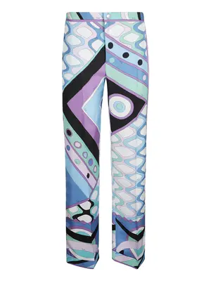 Emilio Pucci Printed Silk Palazzo Trousers Celeste/bianco