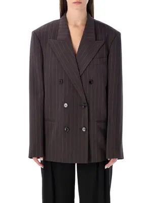 Magda Butrym Pinstripe Double-breasted Blazer - Brown Pin Stripe