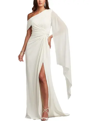 Tadashi Shoji Quill Draped Cape Sleeve Gown - Ivory