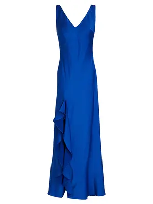 Monique Lhuillier Ashlynn Ruffled Satin-crepe Gown - Royal Blue
