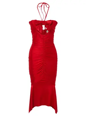 Alexandre Vauthier Twist-front Stretch-satin Halterneck Midi Dress - Red