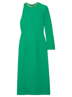 ROWEN ROSE One-sleeve Chain-embellished Crepe Midi Dress - Green