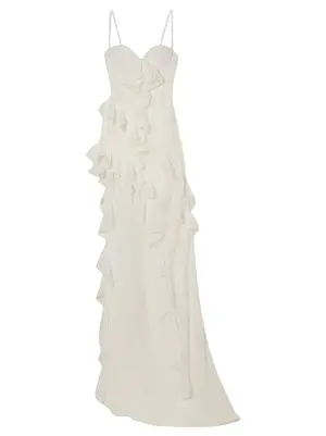 Alessandra Rich Asymmetric Ruffled Silk-georgette Gown - Off-white