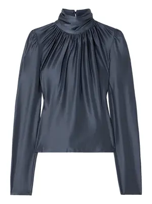 Rabanne Gathered Stretch-satin Top - Blue