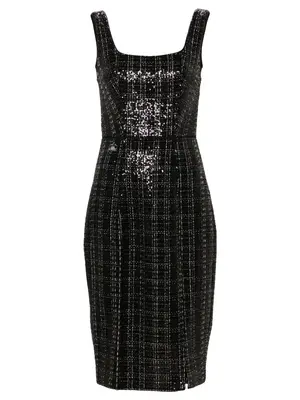 GENNY Sequinned Tweed Midi Dress - Black