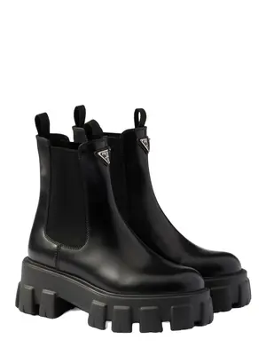 Prada Monolith Leather Chelsea Boots - Black