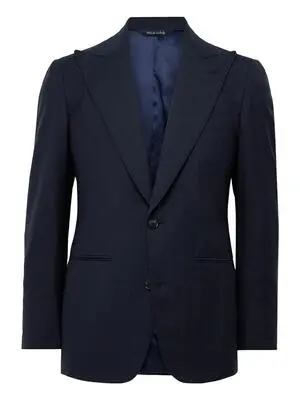 SAMAN AMEL Slim-fit Wool, Linen And Silk-blend Suit Jacket - Blue