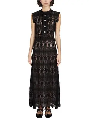 Giambattista Valli Long Embroidered Macramé Dress - Black