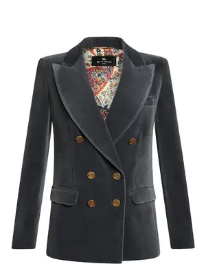 Etro Logo-engraved Velvet Blazer - Grey