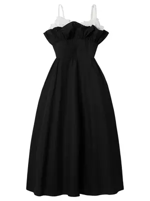 KIKA VARGAS Lisabeth Lace-trimmed Cotton-poplin Midi Dress - Black