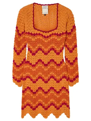 Escvdo Sumac Scalloped Crochet Mini Dress - Orange