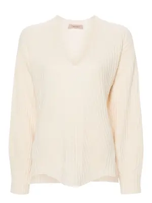 TWINSET Ribbed Knit Sweater - Neutrals