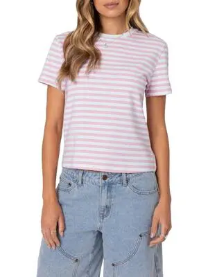 EDIKTED Callahan Stripe Stretch Cotton T-shirt - Light-pink
