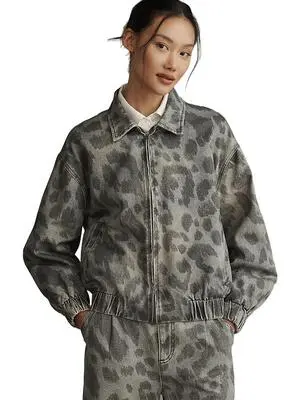 PILCRO The Rylie Bomber Jacket - Grey Leopard
