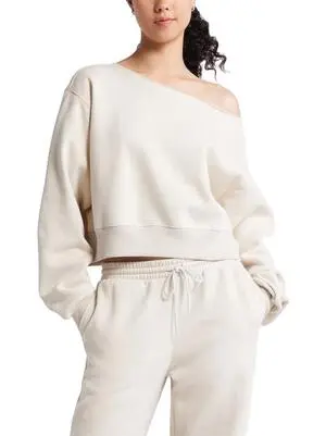 Bp. Fleece Off-the-Shoulder Sweatshirt Beige Pumice